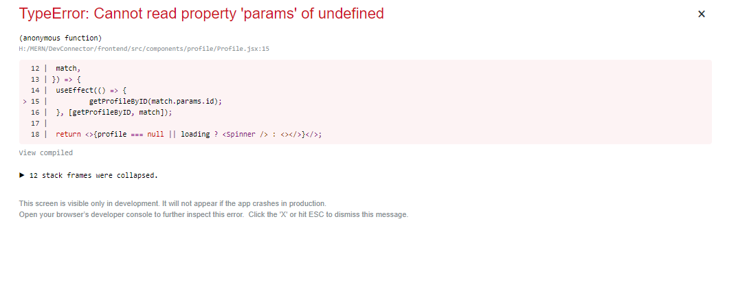 Typeerror Cannot Read Property Params Of Undefined · Issue 237 · Bradtraversydevconnector2 