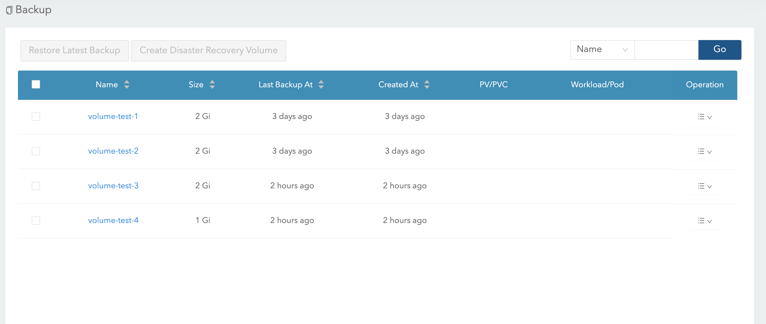 [FEATURE] PVC or Workload name visible in backup list section of ...