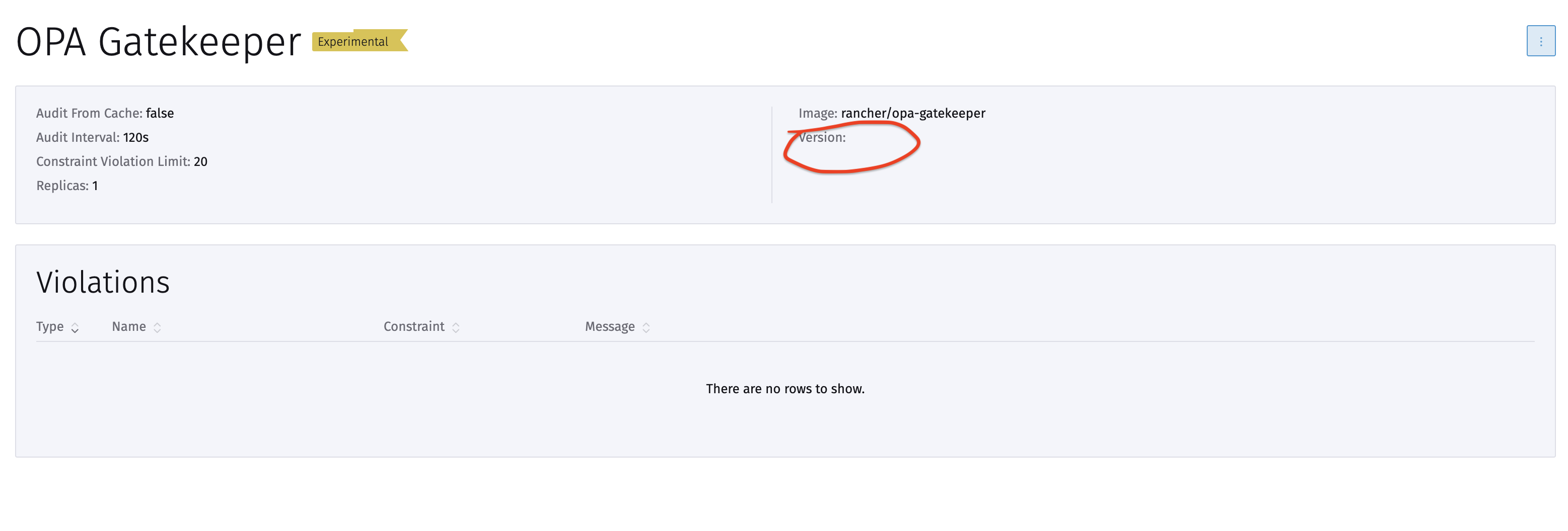 Version is blank in OPA Gatekeeper page after enabling it · Issue #457 · rancher/dashboard · GitHub