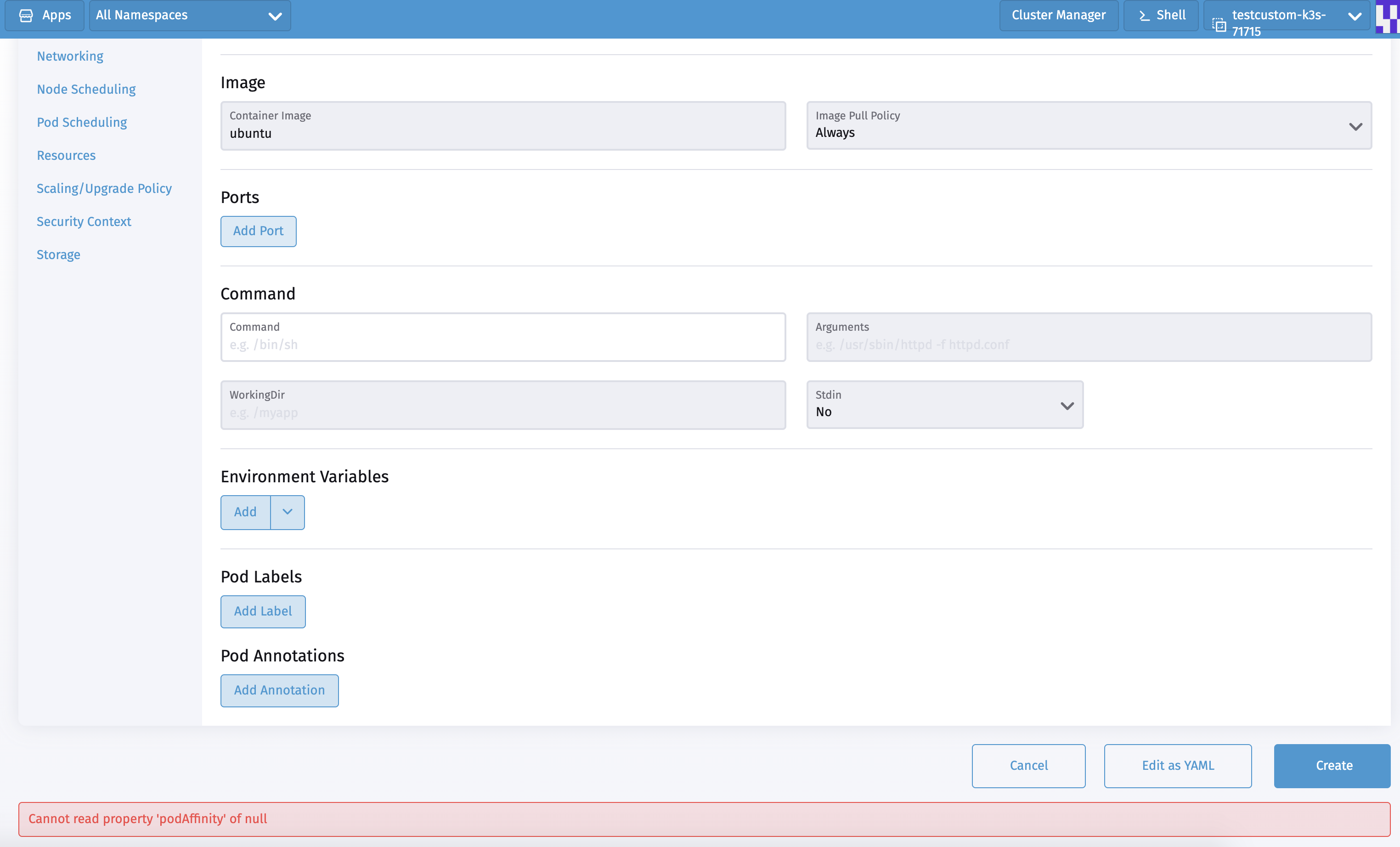 Unable To Create Deploymentstatefulset Without Pod Scheduling Using Form · Issue 1789