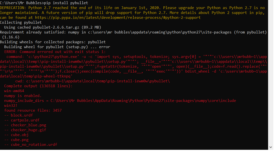 Can't install pybullet on Windows 10 · Issue #2666 · bulletphysics/bullet3 · GitHub