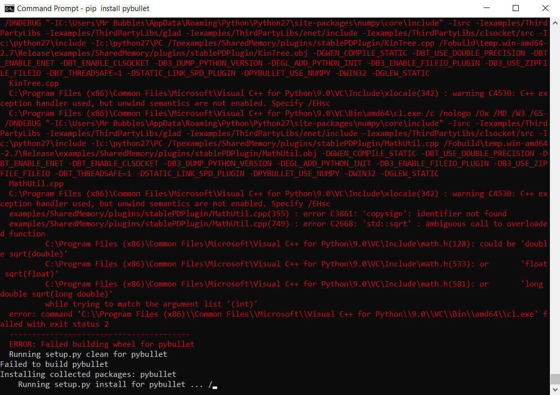 Can't install pybullet on Windows 10 · Issue #2666 · bulletphysics/bullet3 · GitHub