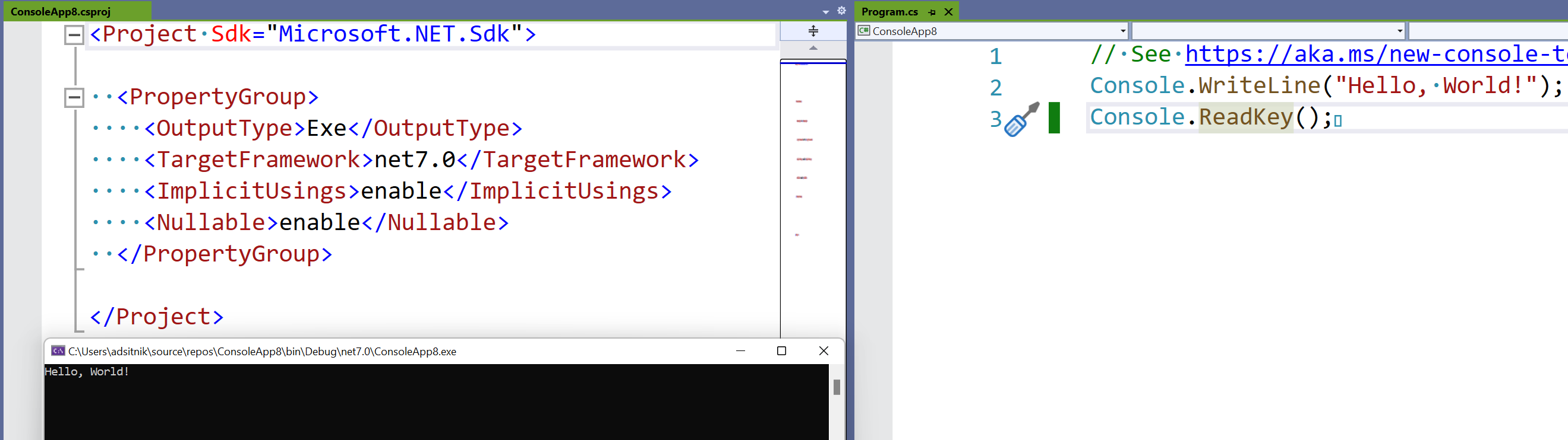 [WebToolsE2E] Running console app 7.0 with the code "Console.ReadKey();" in Program.cs, an extra ...