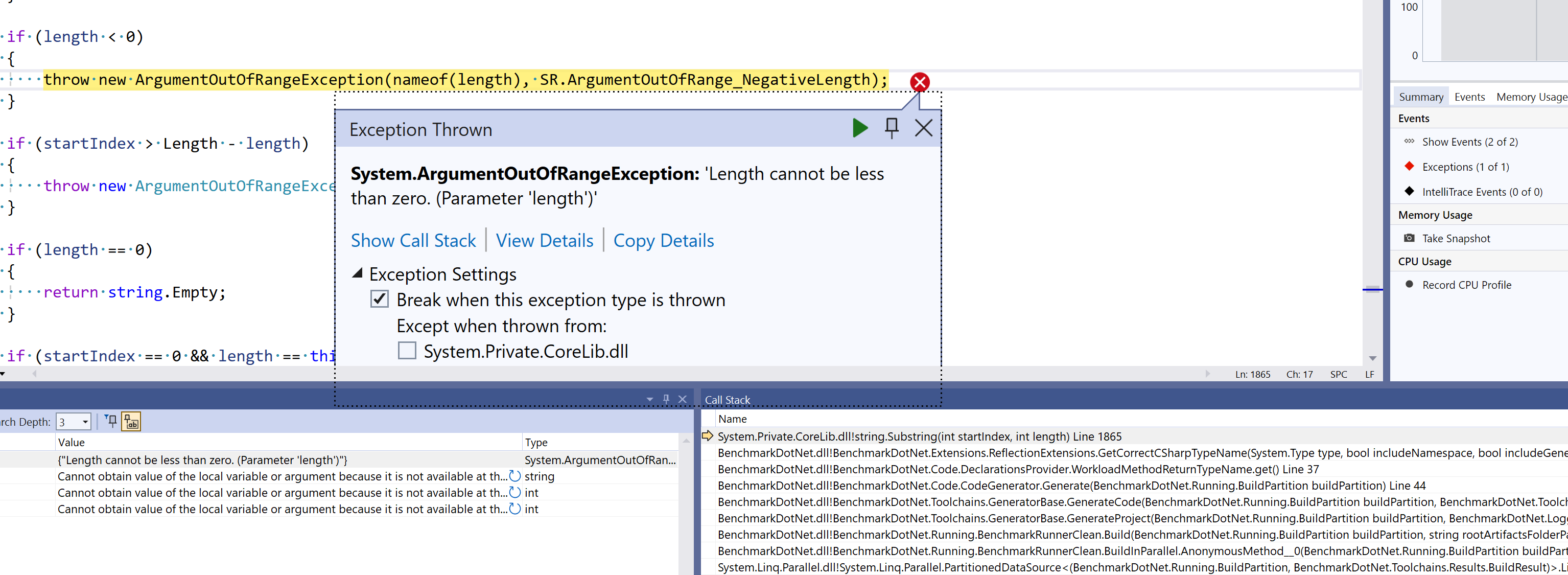 Length cannot be less than zero · Issue #1694 · dotnet/BenchmarkDotNet · GitHub