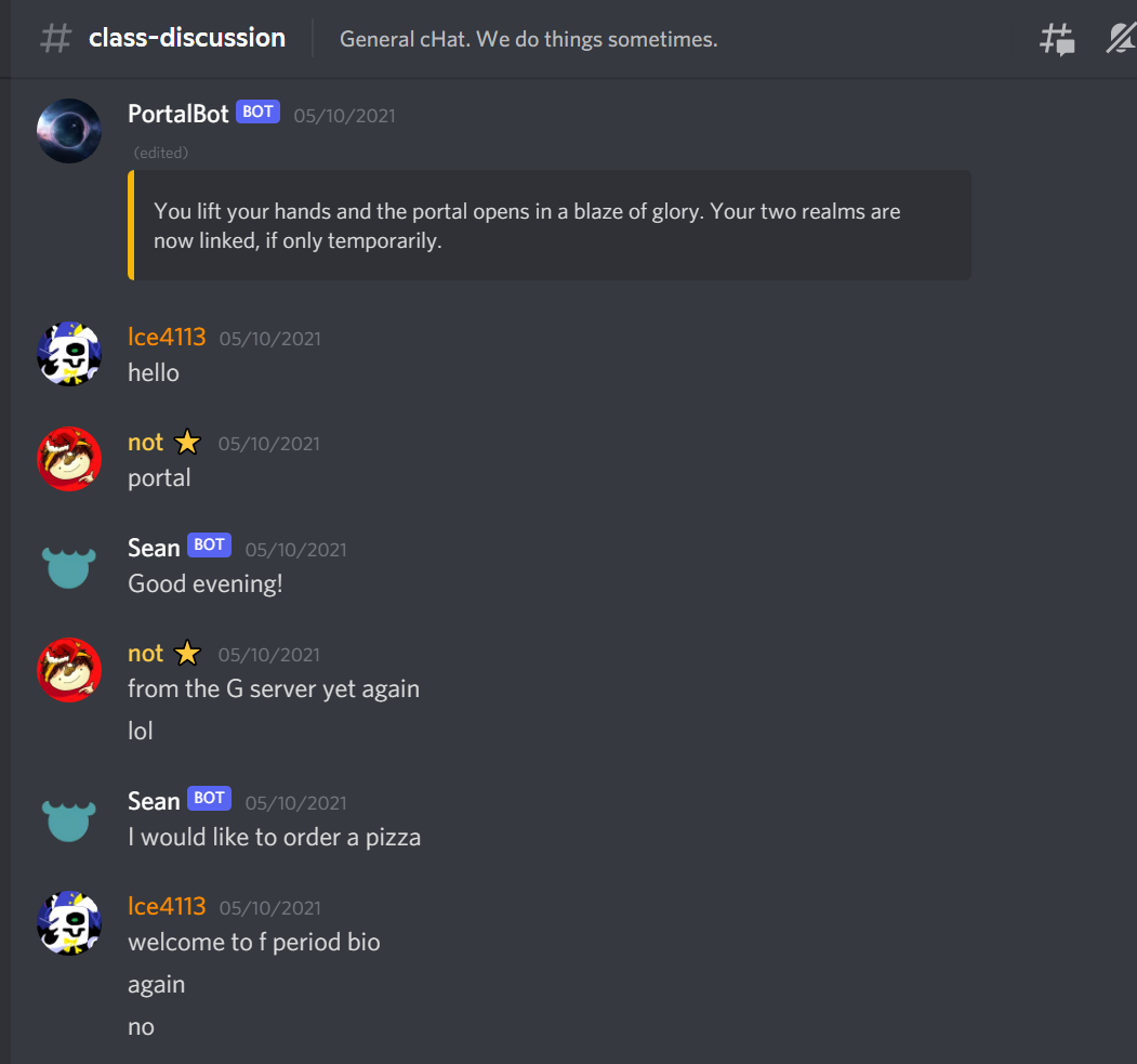 GitHub - ky28059/PortalBot: Bot for cross pollination and epicness