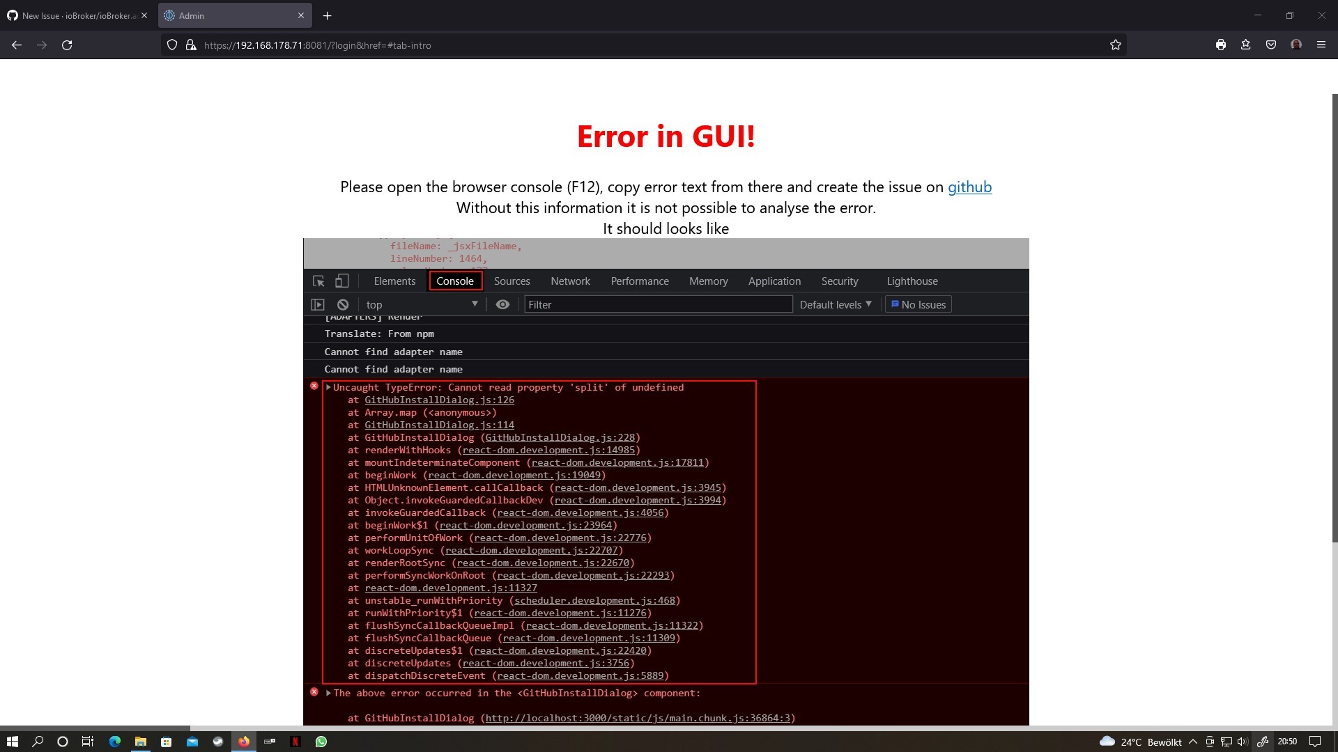 Admin 6.1.2 Error in GUI, kein Login mehr möglich · Issue #1551 · ioBroker/ioBroker.admin · GitHub