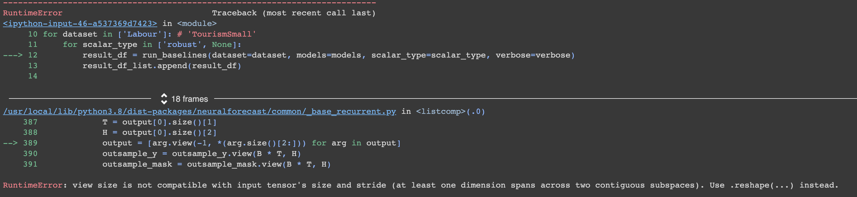 TCN with Cross Validation is Failing, view size is not compatible with input tensor's size and ...