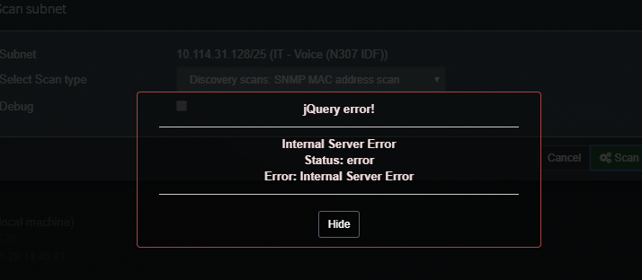 Scan subnet: Invalid scan type () · Issue #2785 · phpipam/phpipam · GitHub