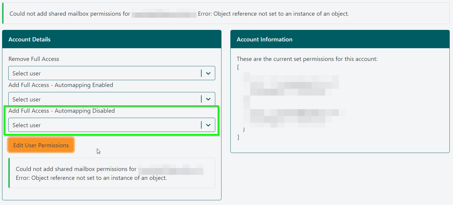 BUG: Adding mailbox permissions without automapping · Issue #894 · KelvinTegelaar/CIPP · GitHub