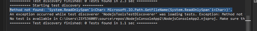 NodejsToolsTestDiscoverer throws Method not found: Microsoft.IO.Path ...