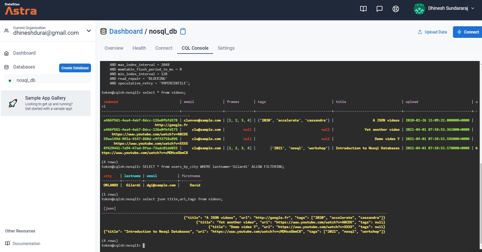 [HW] Dhinesh Sundararaj · Issue #6 · datastaxdevs/workshop-introduction-to-nosql · GitHub