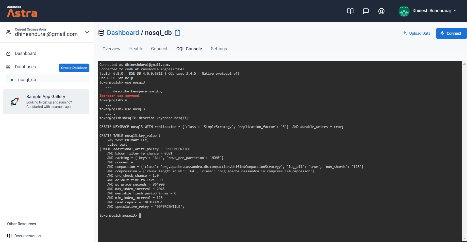 [HW] Dhinesh Sundararaj · Issue #6 · datastaxdevs/workshop-introduction-to-nosql · GitHub