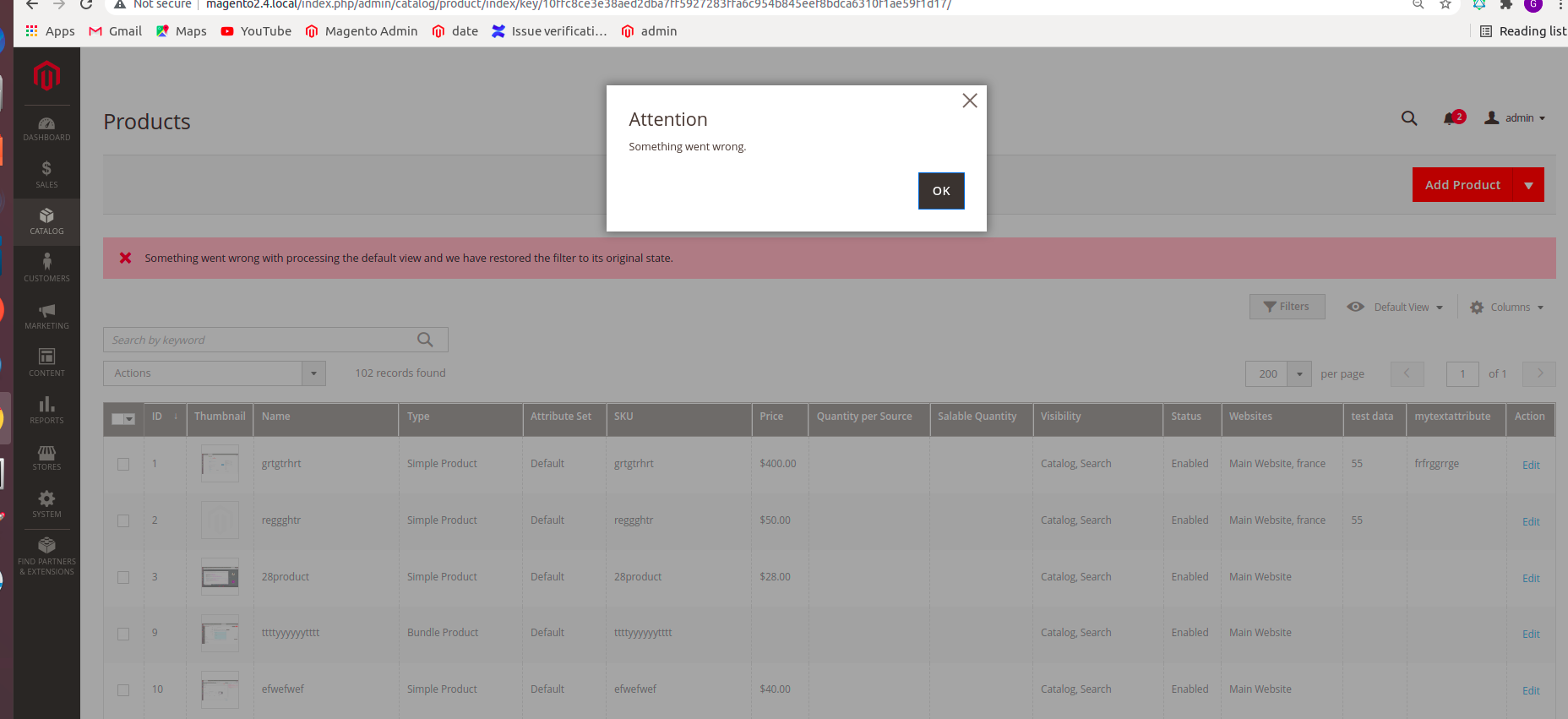 "Something went wrong with processing the default view and we have restored the filter to its ...