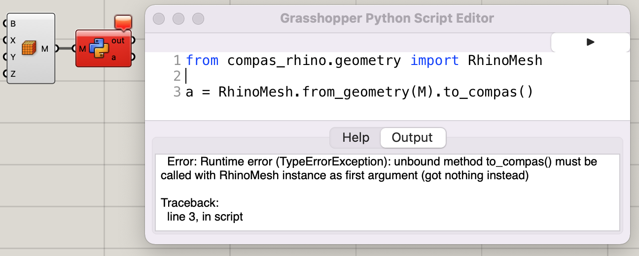 RhinoMesh.from_geometry(M).to_compas() throws Runtime error ...