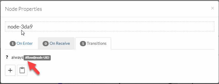 Transition to 'Return to previous flow' - 'Return to node called:' adds an unnecessary '#' after ...
