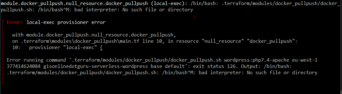 Local Exec Provisioner Error With Docker Push Pull · Issue 9 · Techtospeechterraform Aws