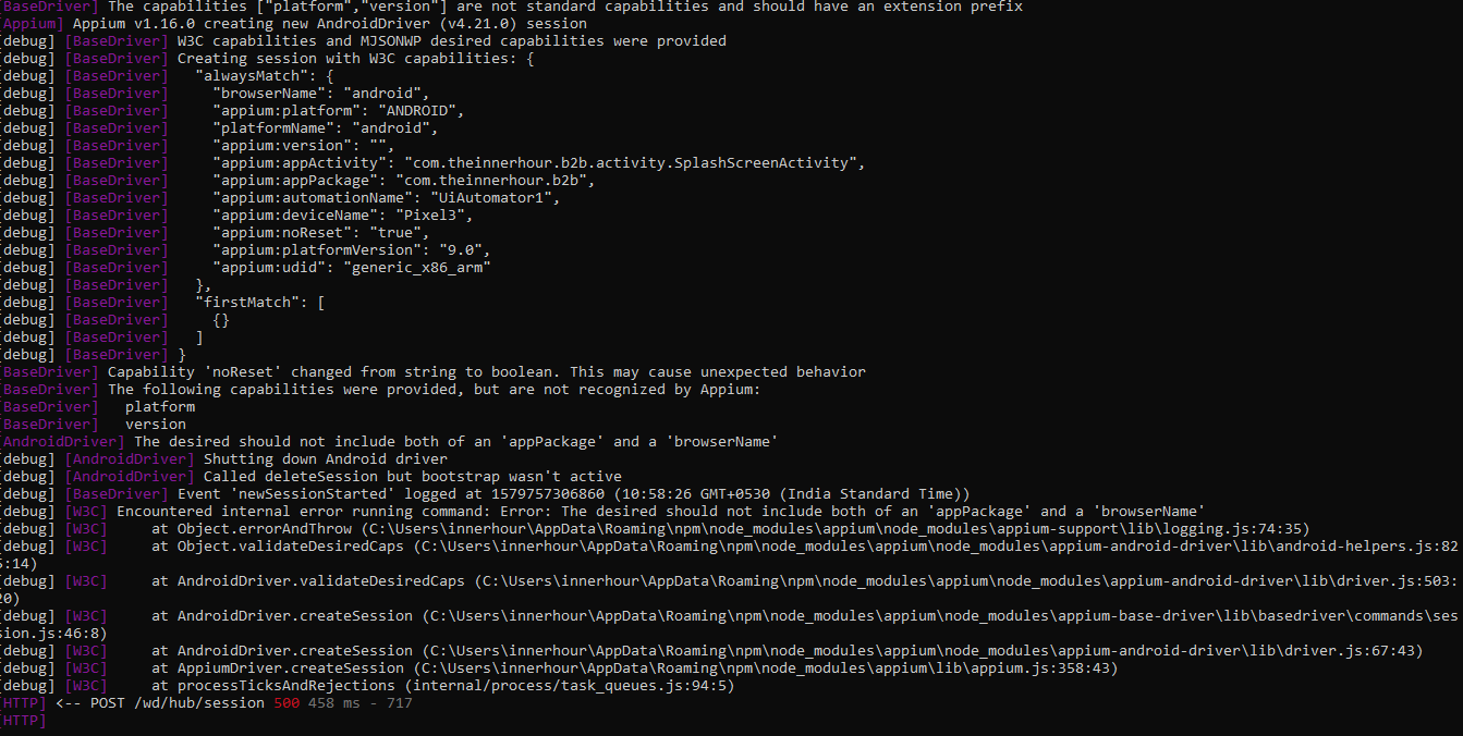Appium Queryunable To Create A New Remote Session Please Check The