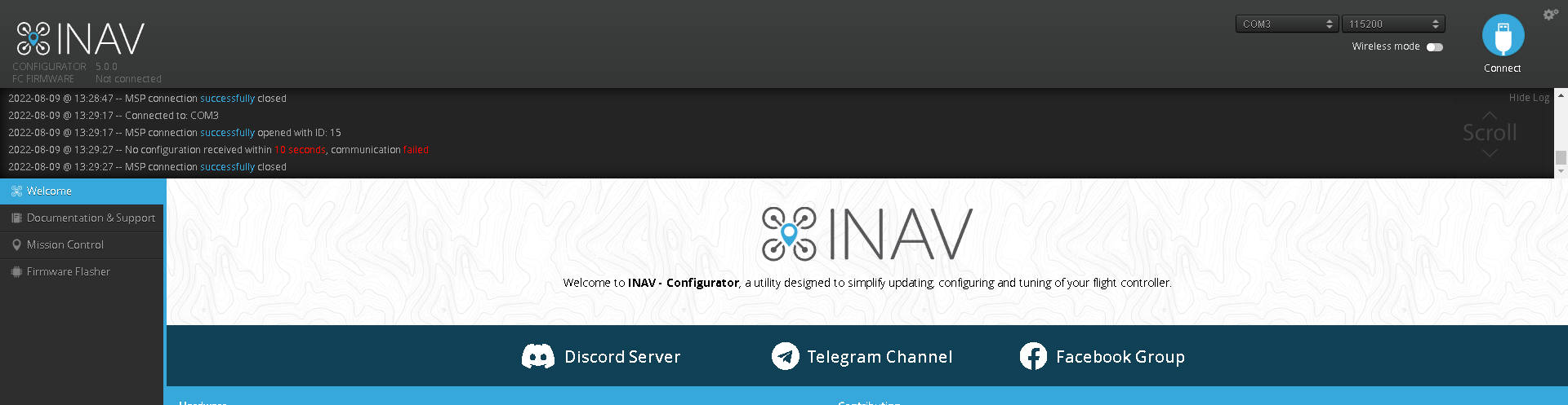 No configuration received within 10 seconds, communication failed · iNavFlight inav · Discussion ...