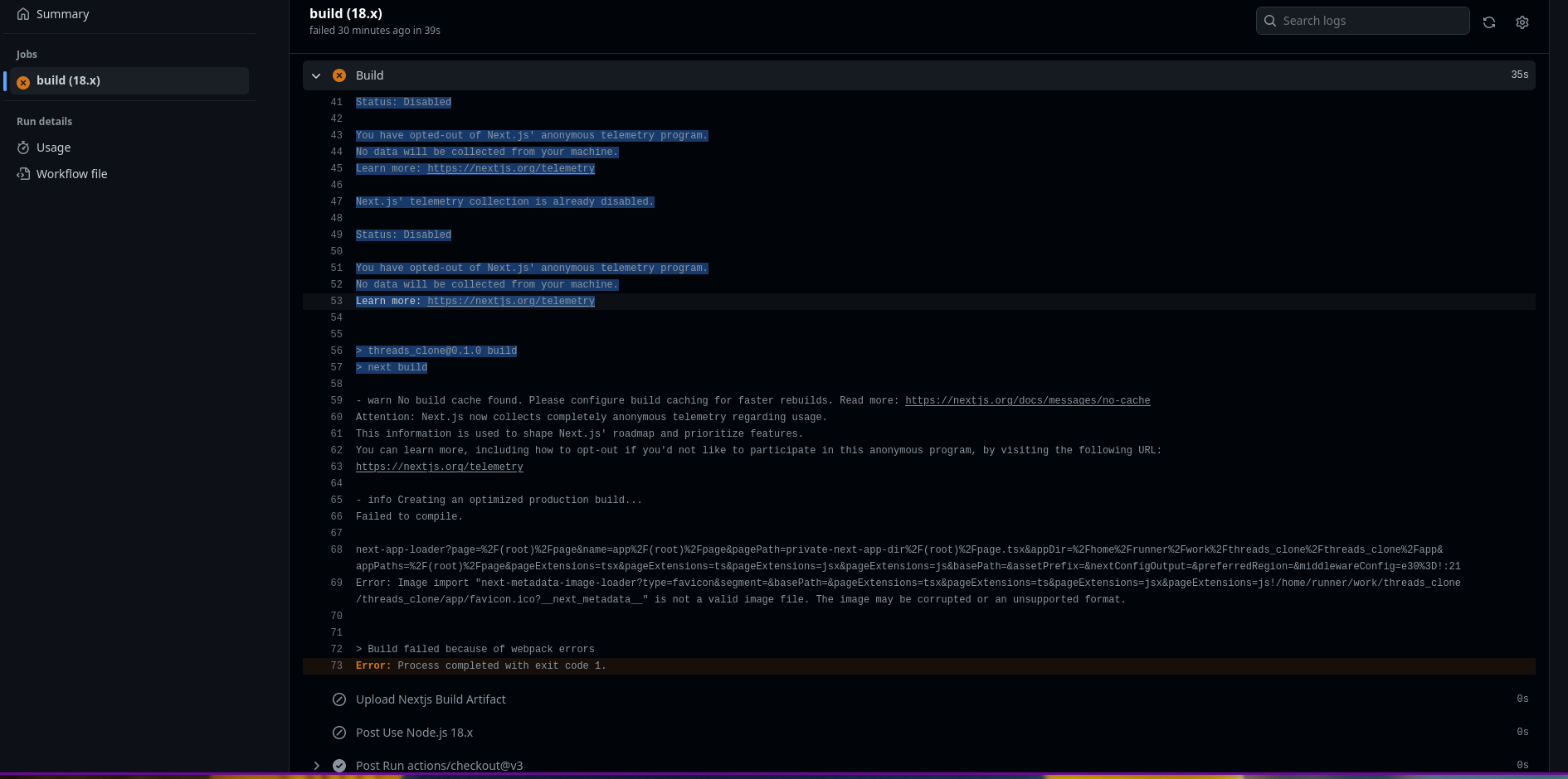 npm run build in Nextjs application causing an unexpected error which is not occuring on local ...