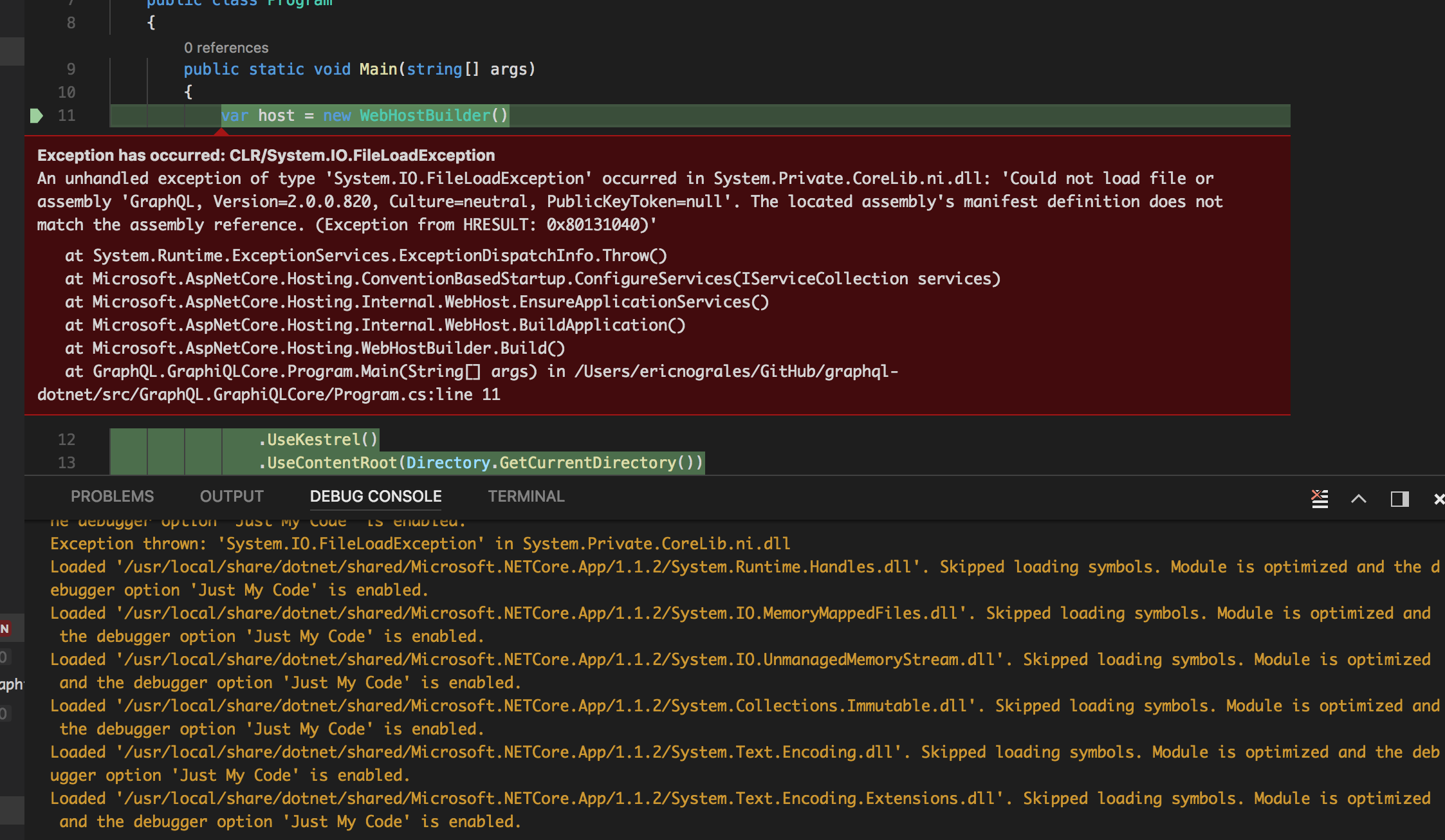 GraphiQL.Core System.IO.FileLoadException in macOS · Issue #545 · graphql-dotnet/graphql-dotnet ...