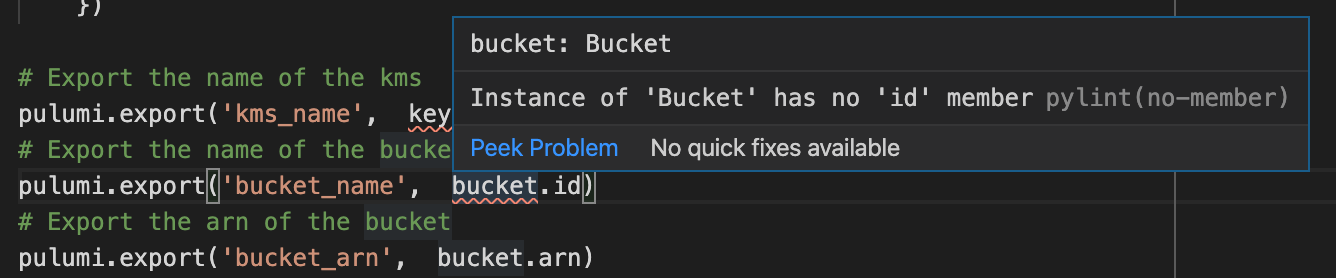 Python: `pylint(no-member)` error on `Resource.id ` · Issue #3765 · pulumi/pulumi · GitHub
