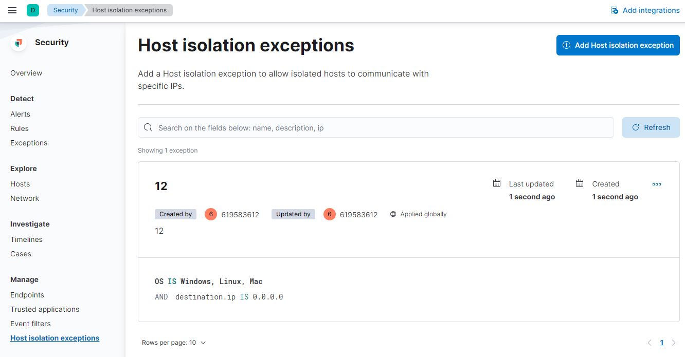 [Security Solution] No description for host Isolation exception list tab · Issue #116081 ...