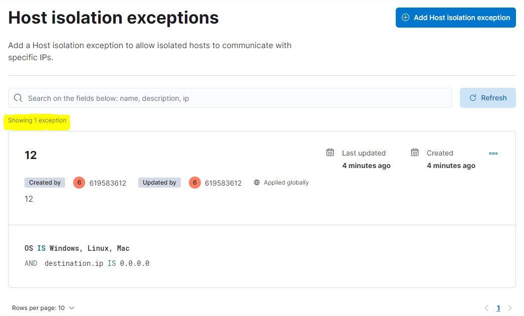 [Security Solution] Host Isolation Exception tab doesn't show the number of Host Isolation ...