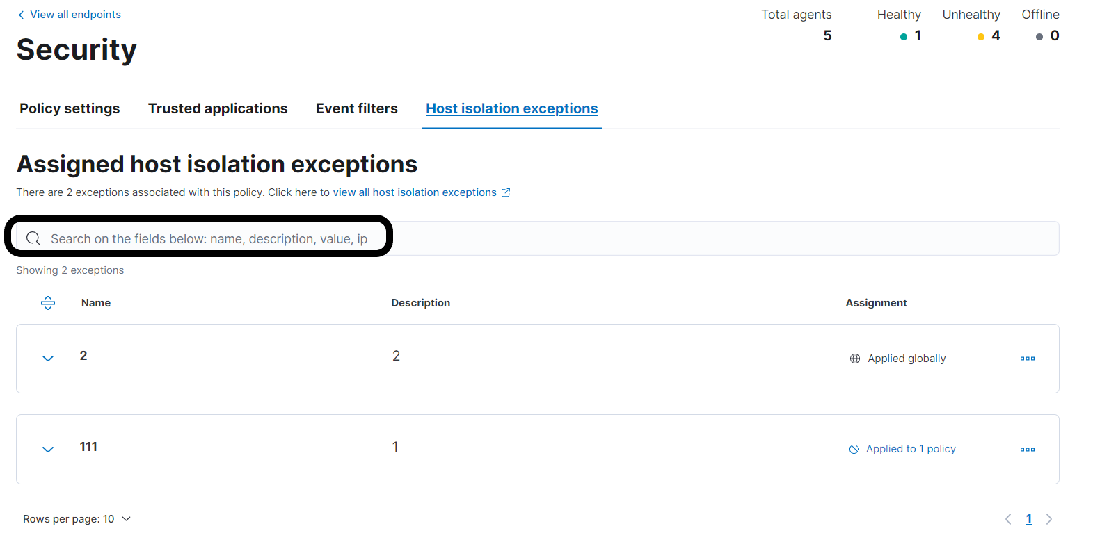 [Security Solution] Placeholders for search bar are different under policy for Host Isolation ...