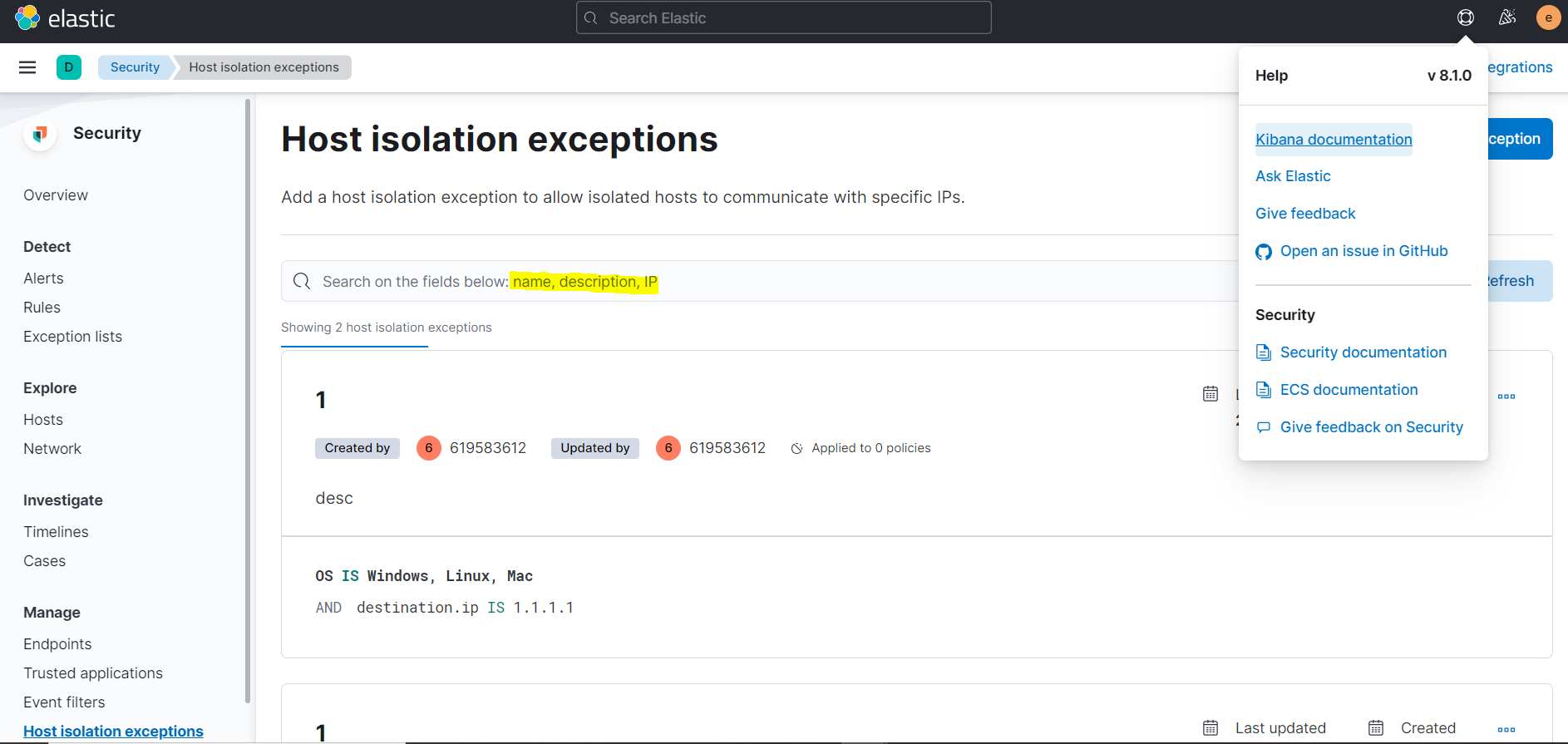 [Security Solution] Placeholders for search bar are different under policy for Host Isolation ...