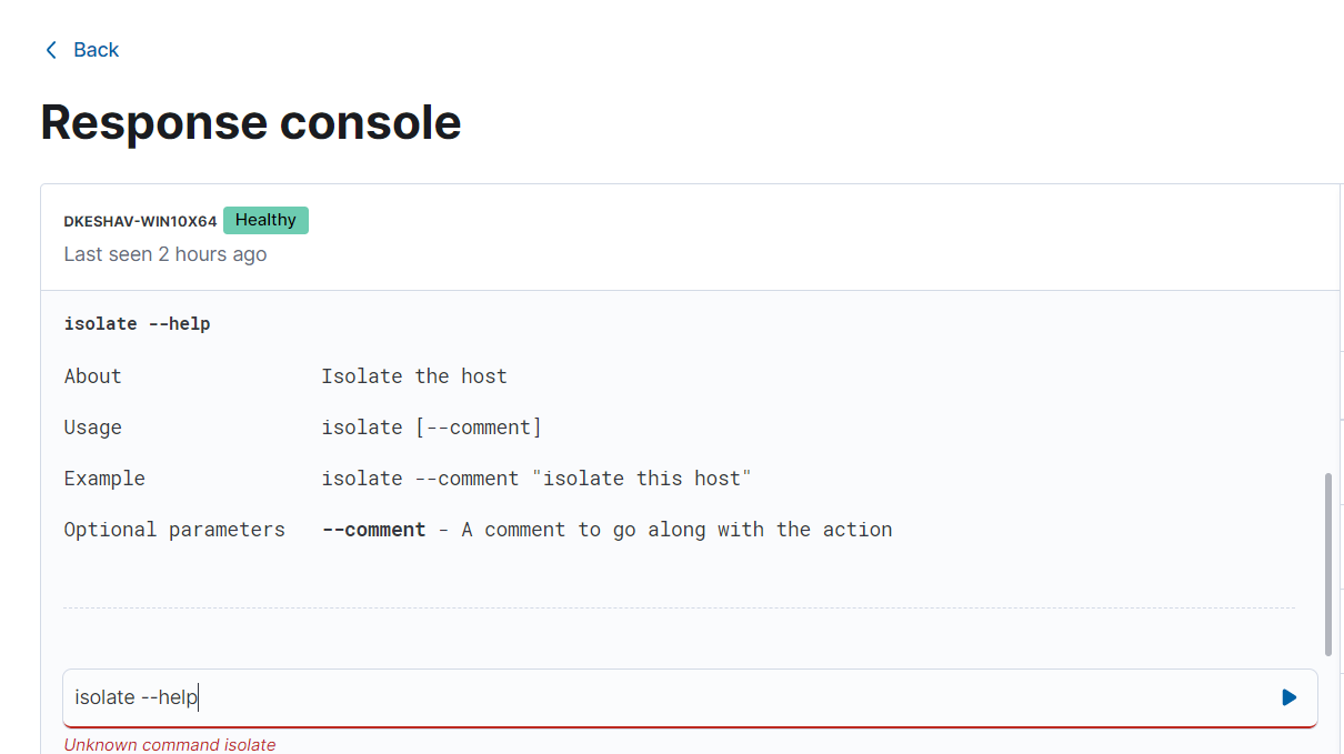 [Security Solution] The isolate --help command shows error when the user is not having privilege ...
