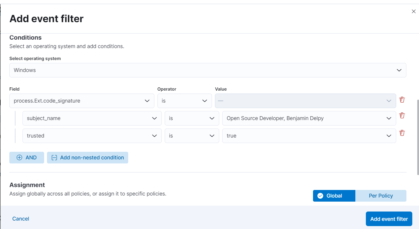[ Security Solution ] The Event filter entry is not saved when we use nested fields in the ...