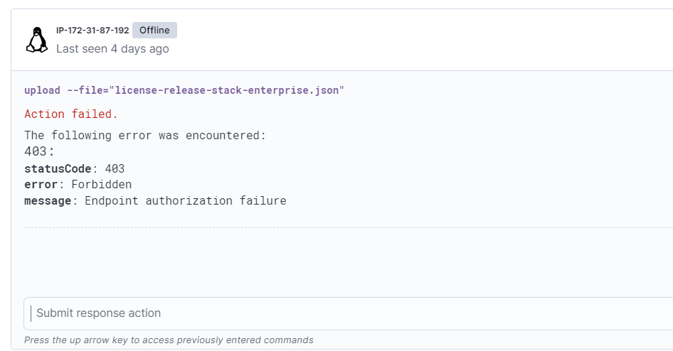 [Defend Workflows] The error message should be descriptive to show 'Upload' command does not ...