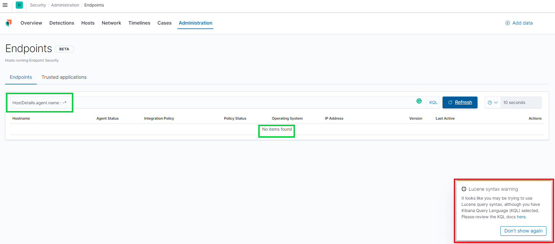 Security Solution No Error Displayed For An Invalid String Value In The Kql Bar Under The