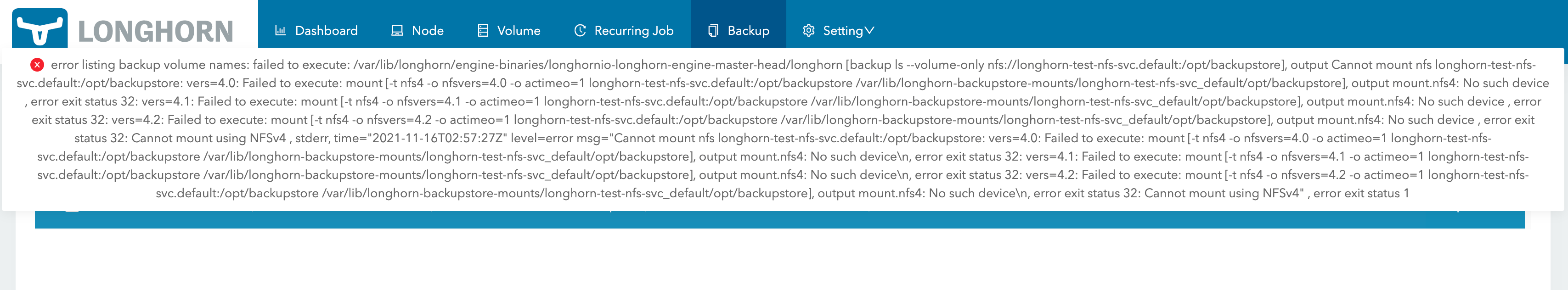 [BUG] Backup Target - NFS - the k8s node supports only 4.0 - an incorrect mount option was ...