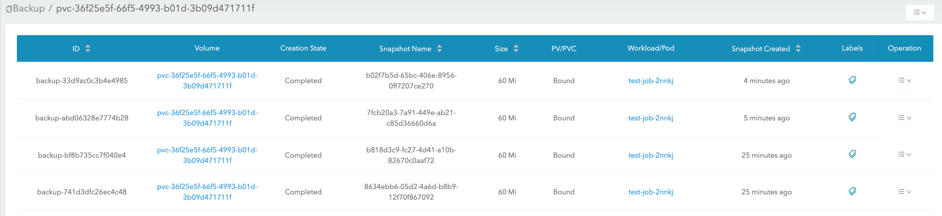 [BUG] Volume UI displays only the last backup when using the recurring job · Issue #2997 ...