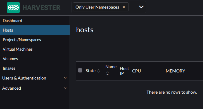 Bug Cannot See The Harvester Hosts With The Default Selected View Only User Namespaces 