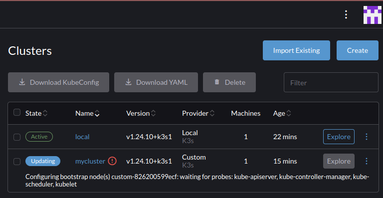 [BUG] Lost connectivity between Rancher manager and one-node k3s cluster (after reboot) · Issue ...
