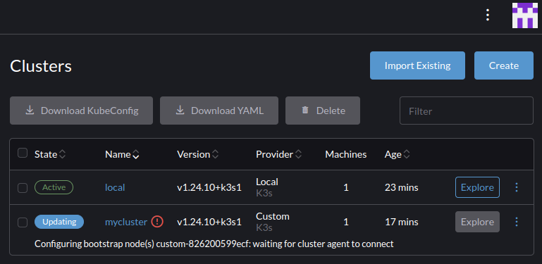 [BUG] Lost connectivity between Rancher manager and one-node k3s cluster (after reboot) · Issue ...