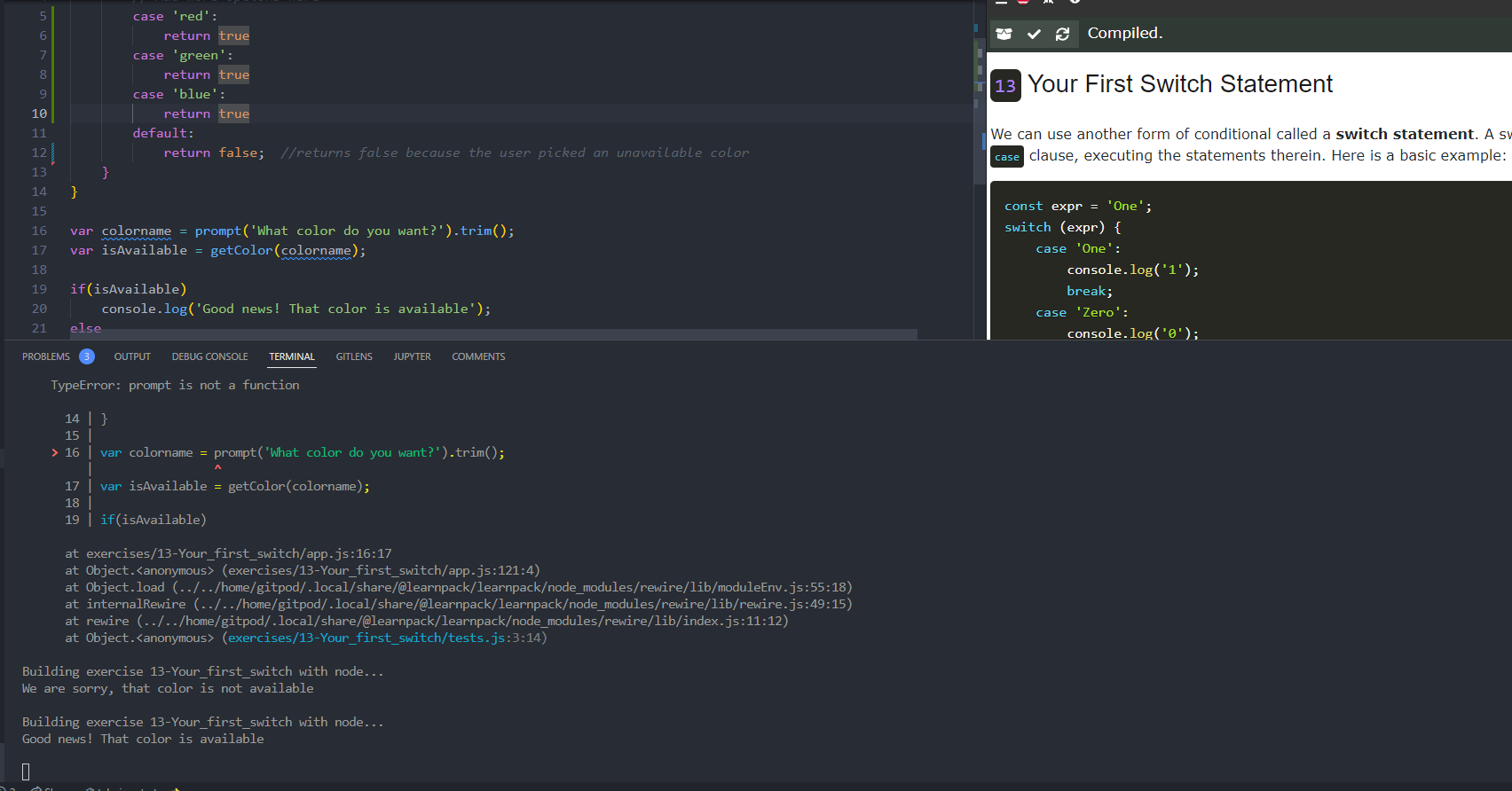 Excercise Bug: 13-Your_first_switch · Issue #1127 · learnpack/learnpack · GitHub