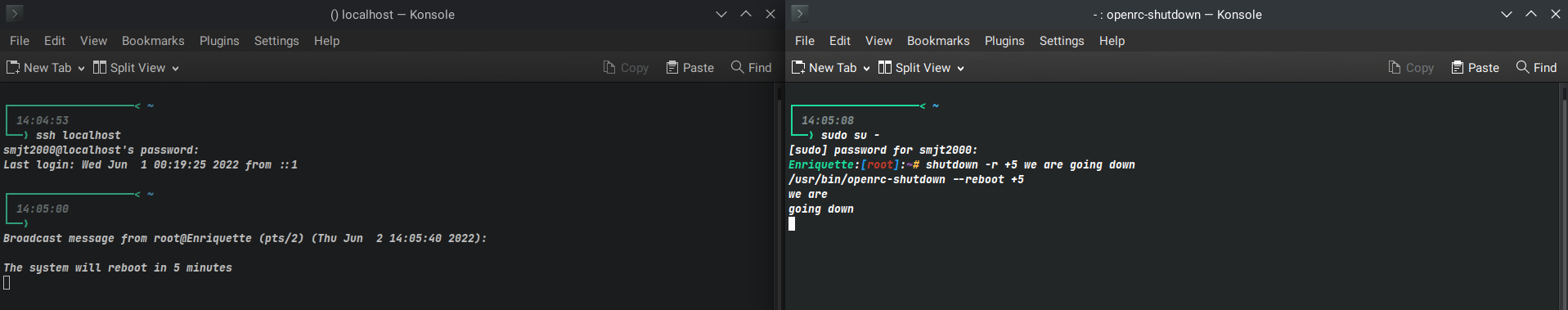 shutdown: command stays running in foreground instead of detaching ...