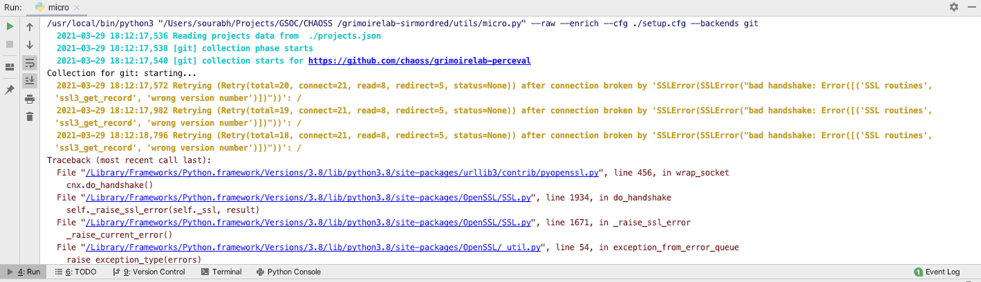 Establishing New Connection Error · Issue #500 · chaoss/grimoirelab-sirmordred · GitHub