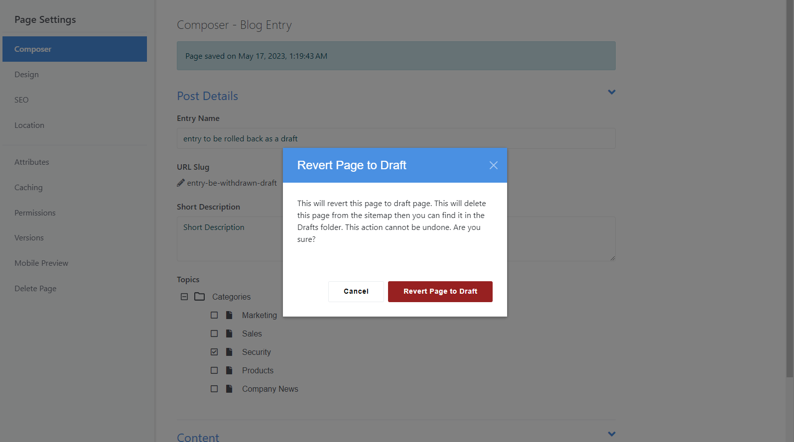 Revert Page To Draft Does Not Work · Issue 11460 · Concretecms Concretecms · Github