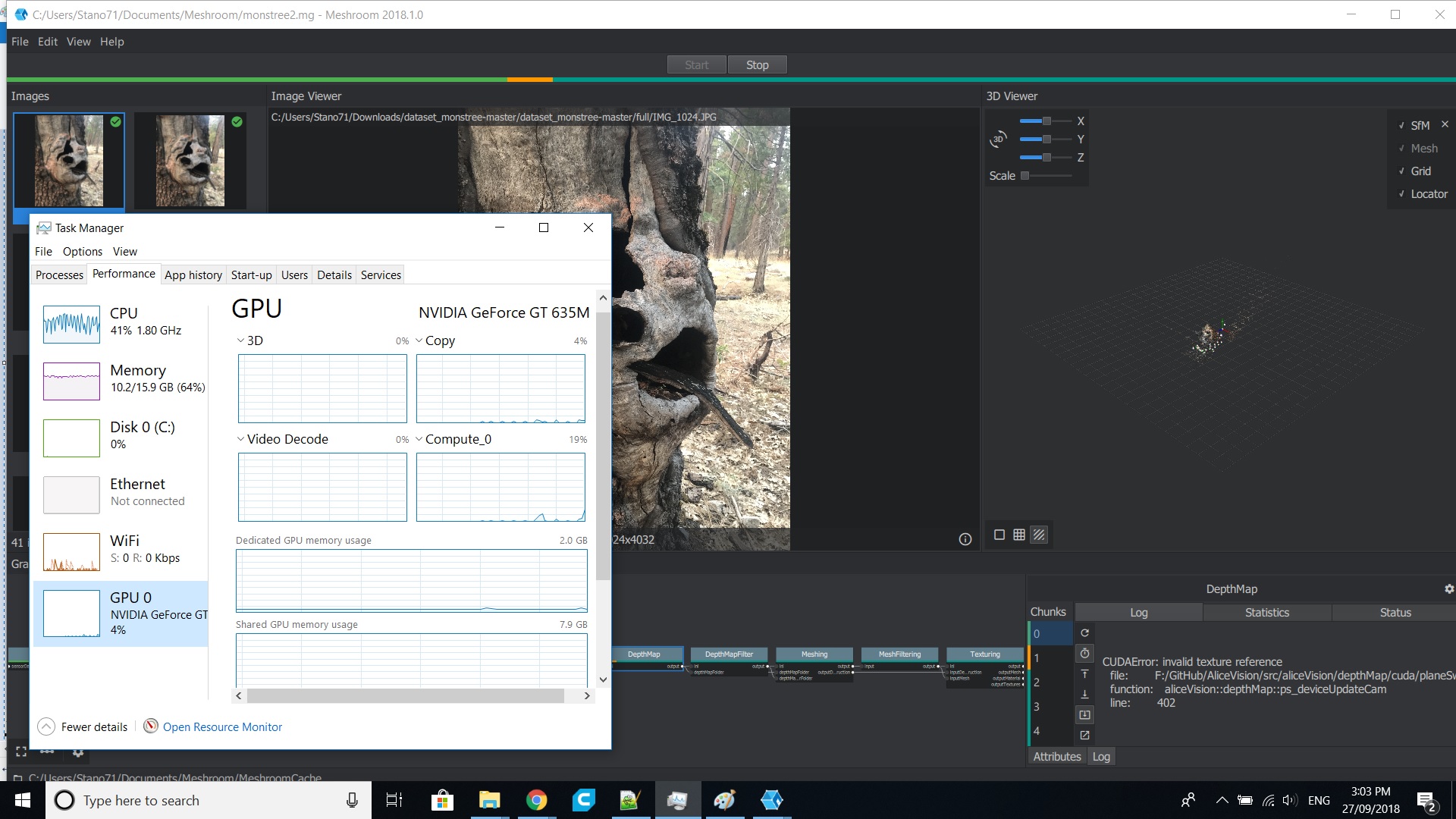 Invalid texture reference/ Invalid device function .. DepthMap Win10 Pointcloud good mesh broken ...