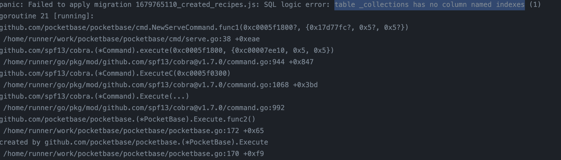 Table Collections Has No Column Named Indexes · Issue 2511 · Pocketbase Pocketbase · Github