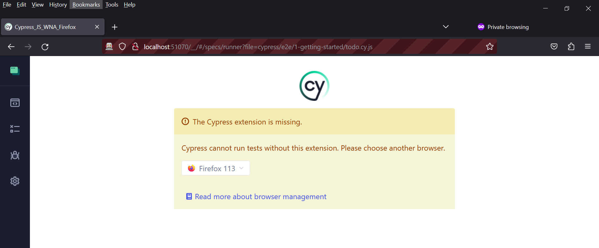 Not able to launch private window for Mozilla firefox browser using Cypress · Issue #26457 ...
