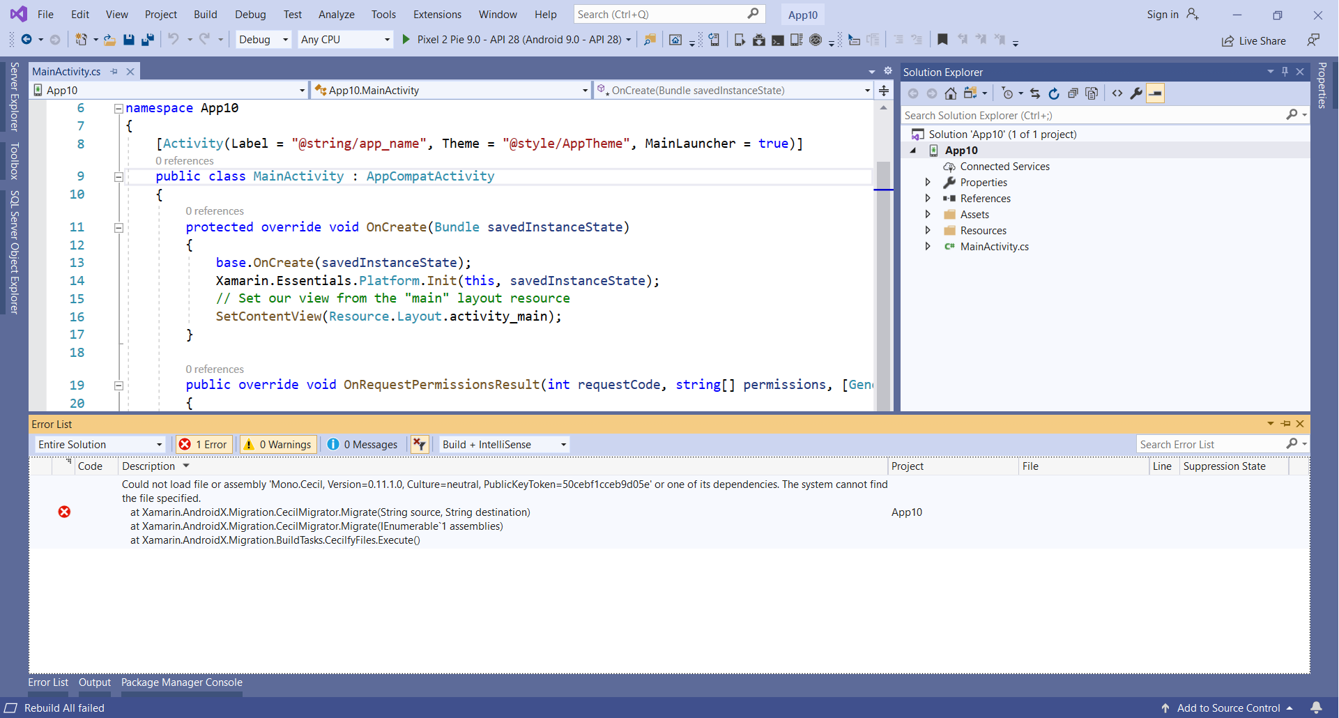 [Regression] "Could not load file or assembly 'Mono.Cecil" error after update AndroidX ...