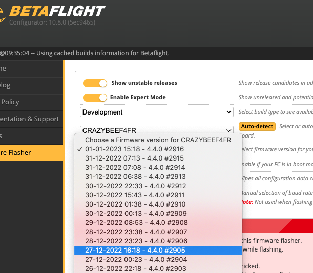 Betaflight 4.4 RC3 - choosing SPI RX, save and reboot causes loss of comm port · Issue #12133 ...