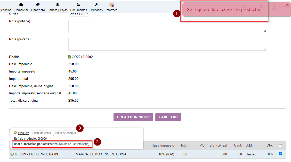 Error message when trying to create an invoice when the product has batch configured · Issue ...