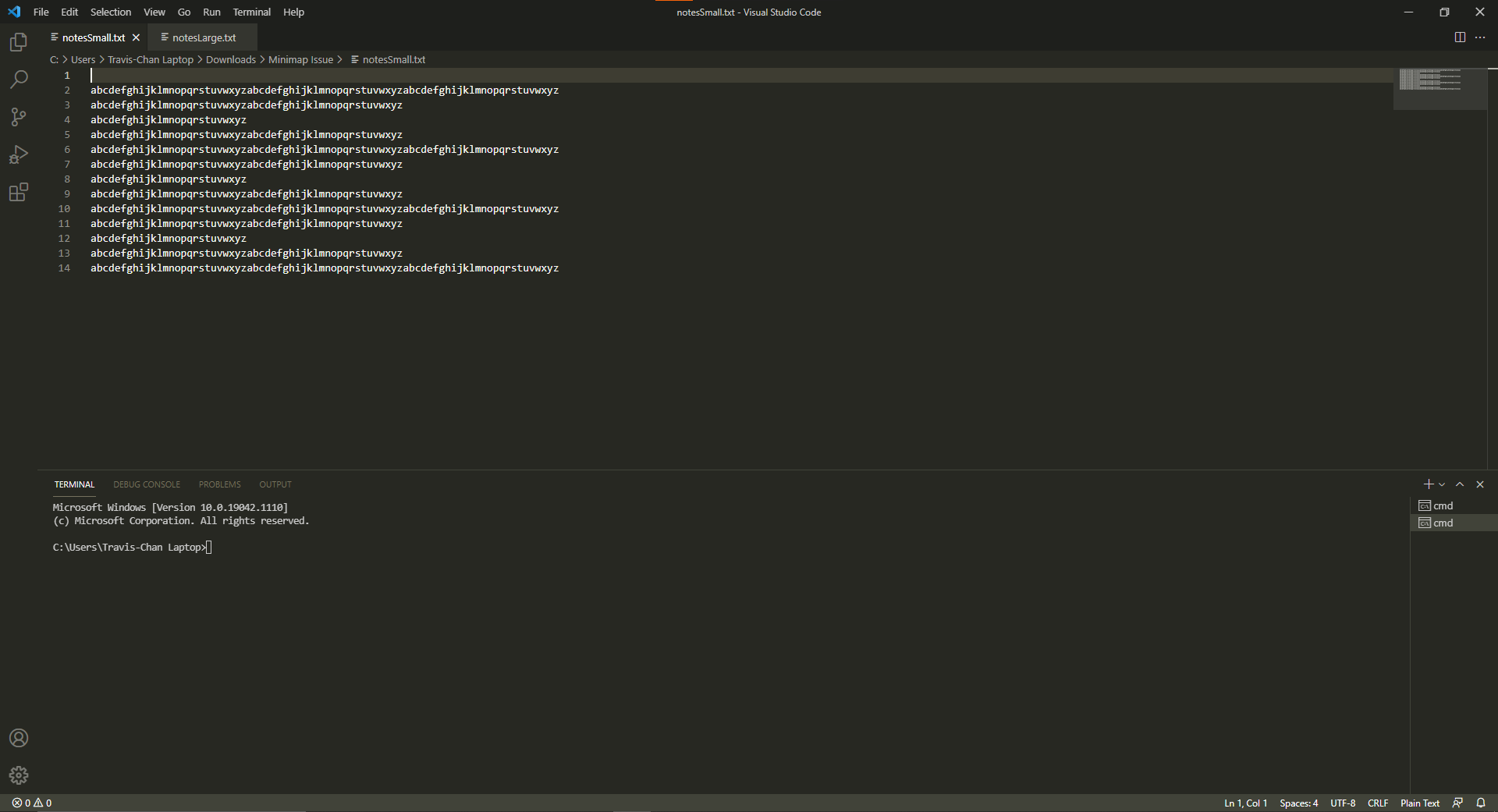Editor > Minimap: Size = "fit" setting incorrectly stretches minimap on small files after an ...