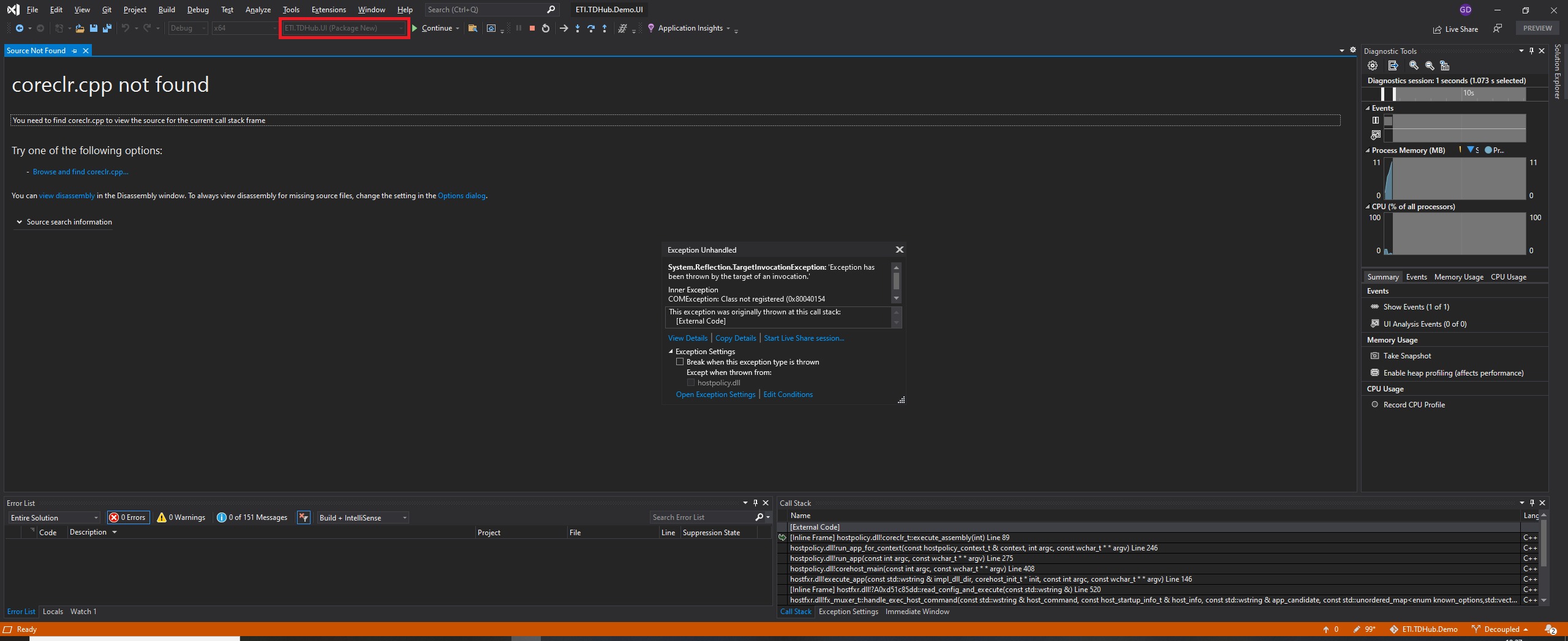 System.Reflection.TargetInvocationException: 'Exception has been thrown by the target of an ...